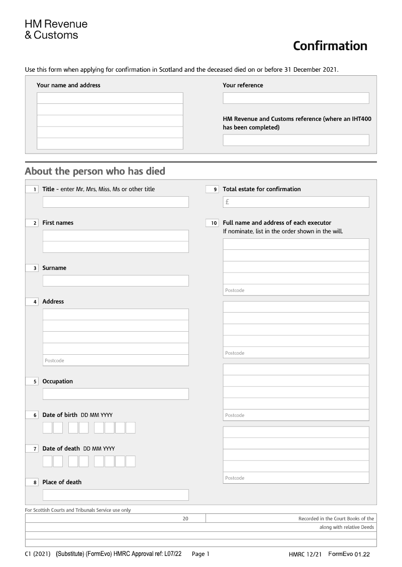 IHTC1 Inventory Form - Confirmation (Deceased died on or before 31 ...